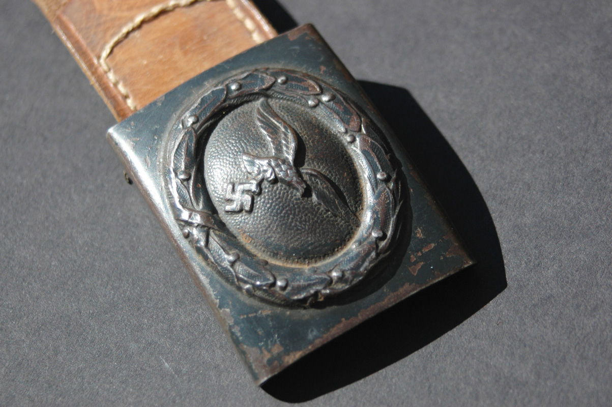 German WWII Luftwaffe Belt Buckle with Leather Tab - Relics of the Reich